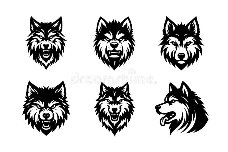 Wolf Head Vector Silhouette Art Illustration Bundle Stock Vector ...