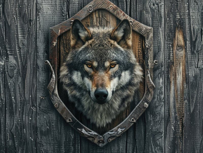Wolf Head is on a Wooden Frame Stock Photo - Image of wild, snow: 364520034