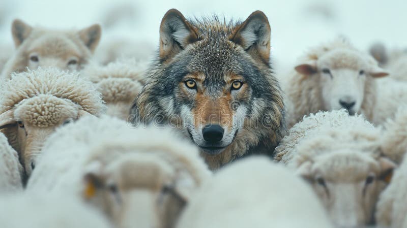 A Wolf Hiding among a Flock of Sheep, Stock Photo - Image of metaphor ...
