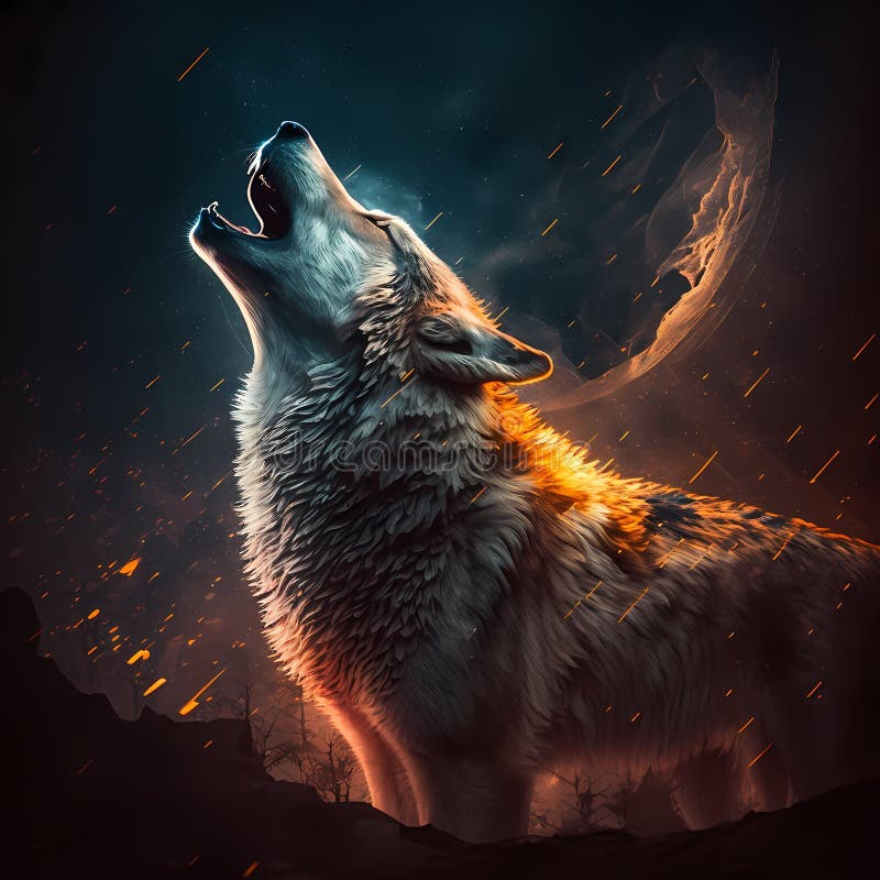Wolf Howling at Night. Generative AI Stock Illustration - Illustration ...