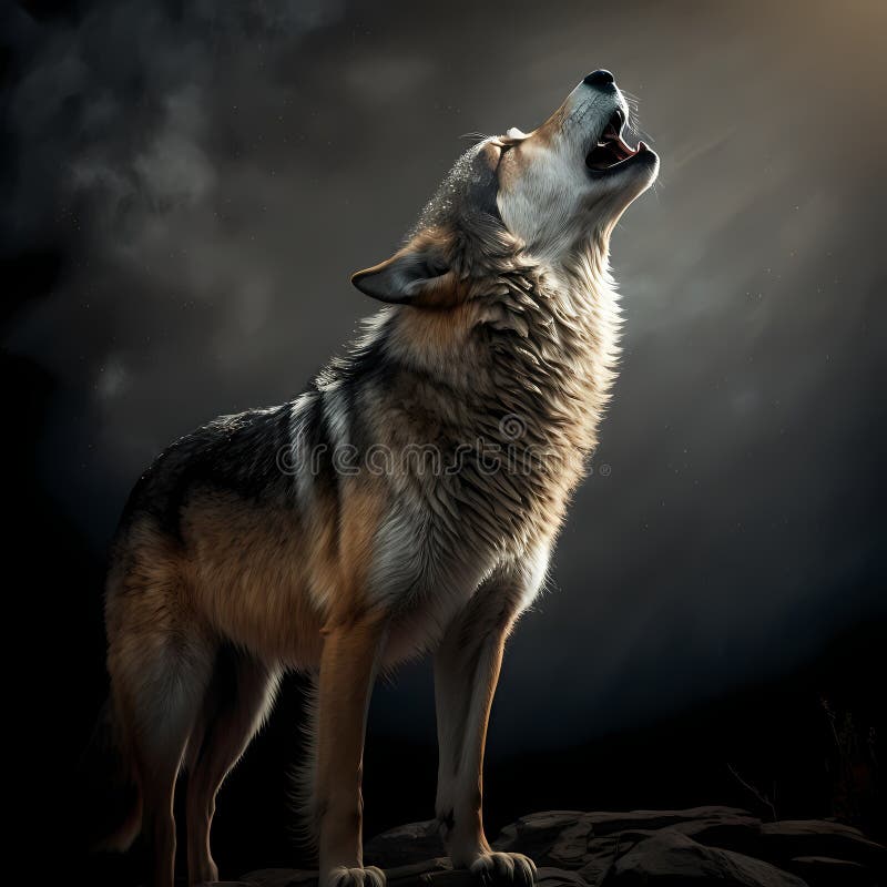 Wolf Howling at Night. Generative AI Stock Illustration - Illustration ...