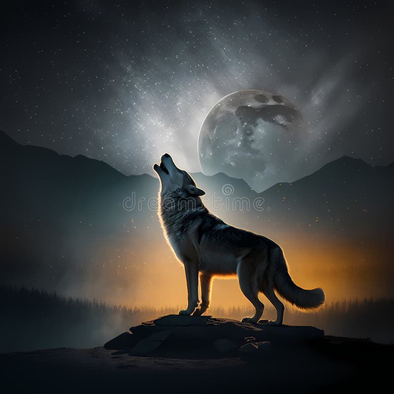 Wolf Howling at Night. Generative AI Stock Illustration - Illustration ...
