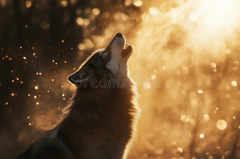 A Wolf Howling As a Glowing Mist Rises Stock Photo - Image of dark ...