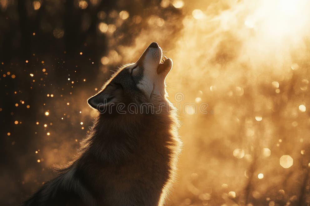 A Wolf Howling As a Glowing Mist Rises Stock Photo - Image of dark ...
