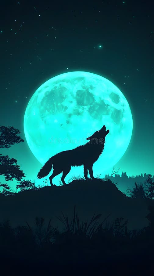 A Wolf Howling at a Blue Moon Stock Illustration - Illustration of ...