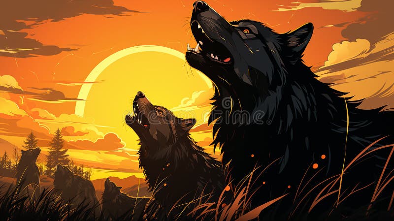 Wolf Howling at the Evening Stock Illustration - Illustration of ...