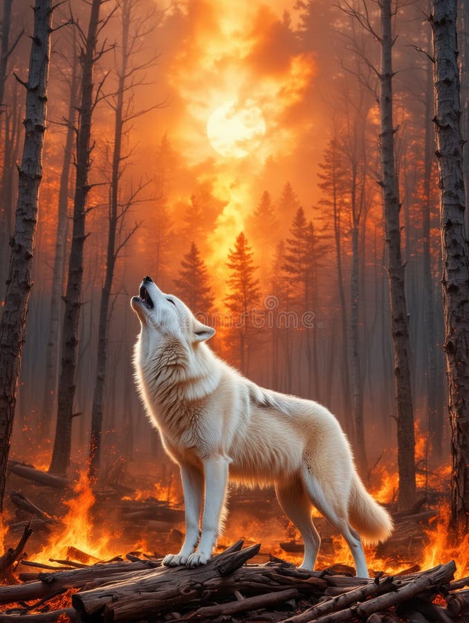 Wolf Howling in Fire stock illustration. Illustration of sunlight ...