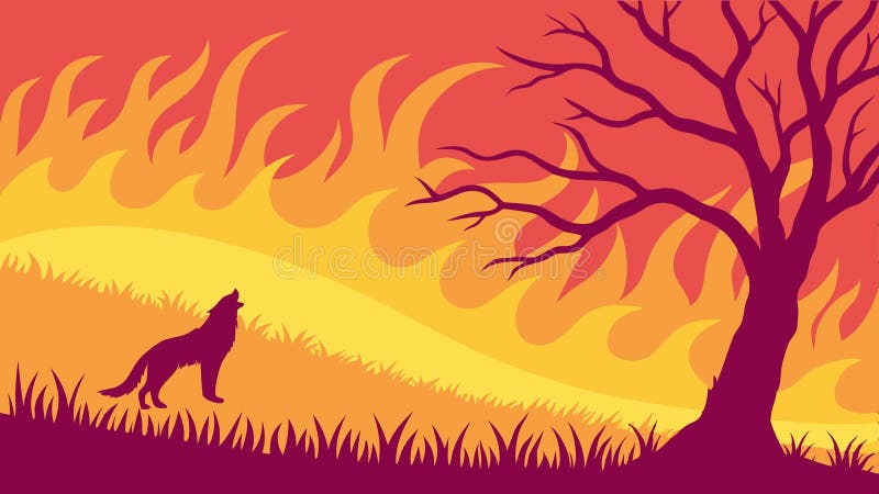 Wolf Howling at Fire, Wild Wolf, Fire Scene, Wolf Silhouette, Nature ...