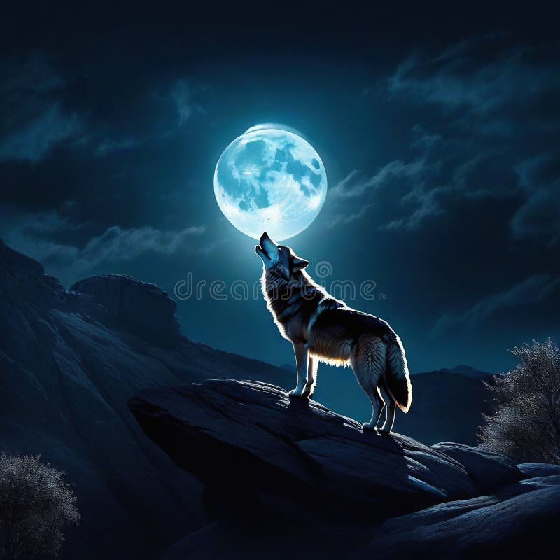 Wolf Howling in Front of Full Moon Close Stock Illustration ...