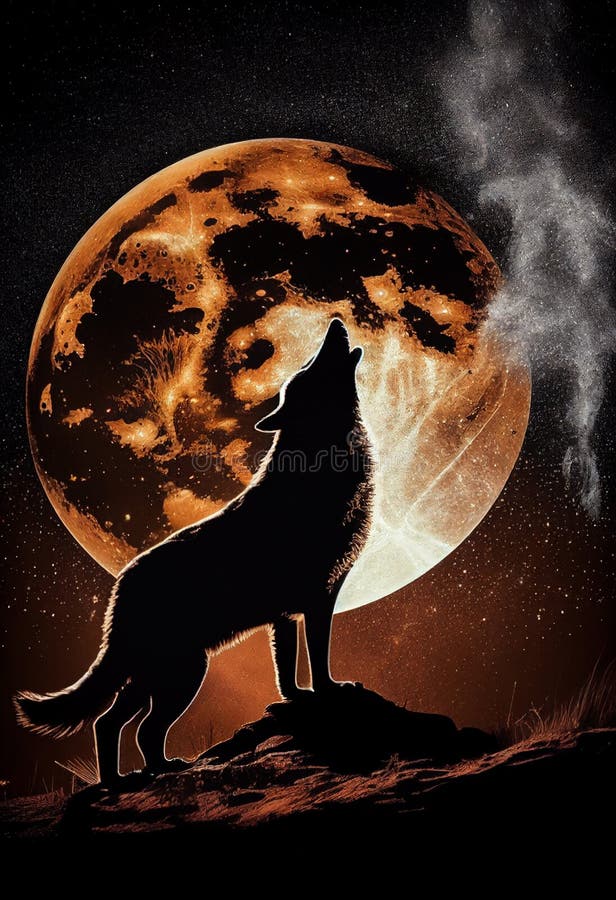 Wolf Howling at the Moon. AI Generated Stock Illustration ...