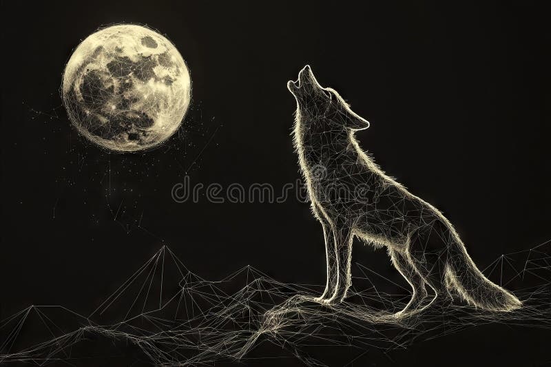 Wolf Howling at the Moon in a Digital Art Style Stock Image - Image of ...