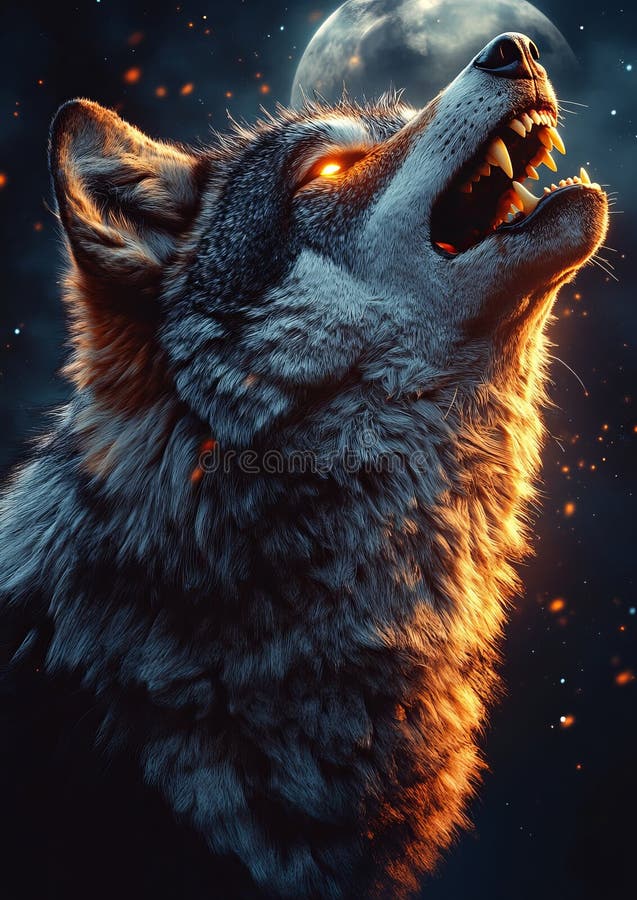 A wolf howling at the moon stock illustration. Illustration of ...
