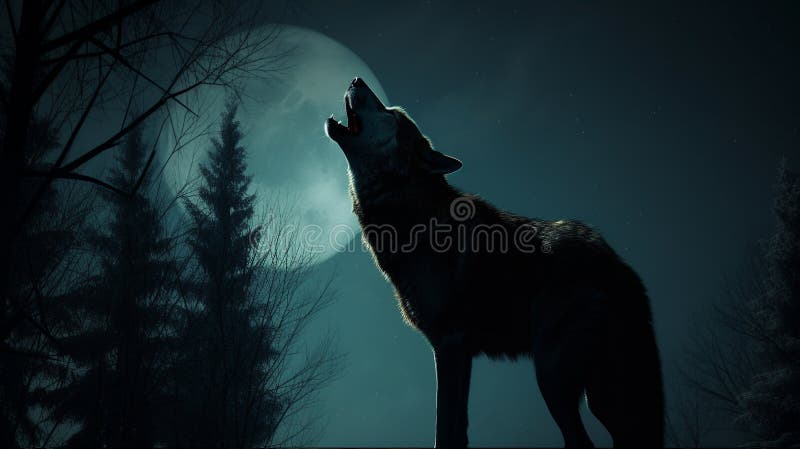Wolf Howling at the Moon Inside the Deep Dark Mountain Forest. the Moon ...