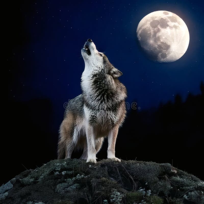 A Wolf Howling at the Moon, Mysterious and Wild. Stock Illustration ...