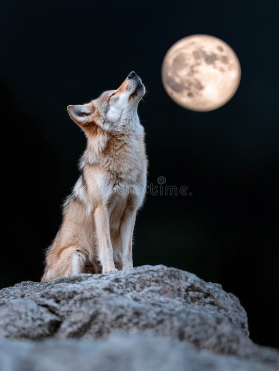 Wolf Howling at the Moon on a Rock Stock Illustration - Illustration of ...