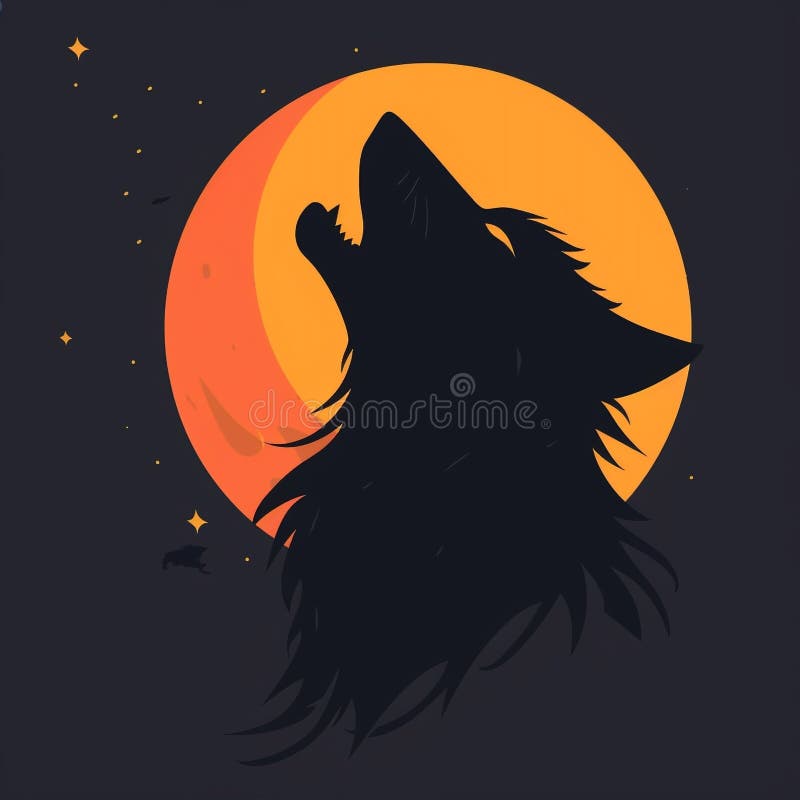 Wolf Howling at Moon with Smiley Face Stock Illustration - Illustration ...