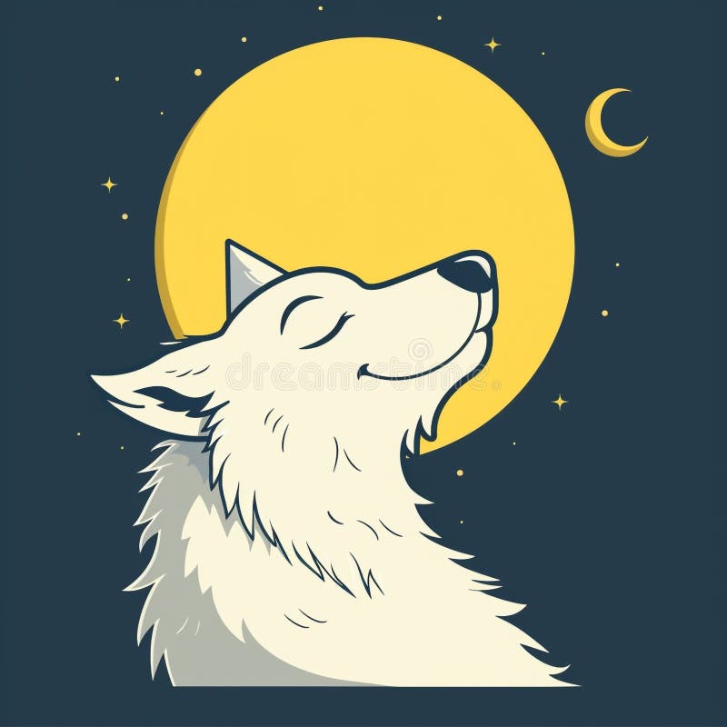 Wolf Howling at Moon with Smiley Face Stock Illustration - Illustration ...