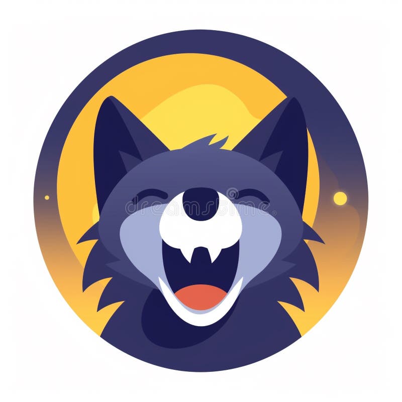 Wolf Howling at Moon with Smiley Face Stock Illustration - Illustration ...
