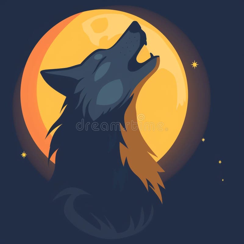 Wolf Howling at Moon with Smiley Face Stock Illustration - Illustration ...
