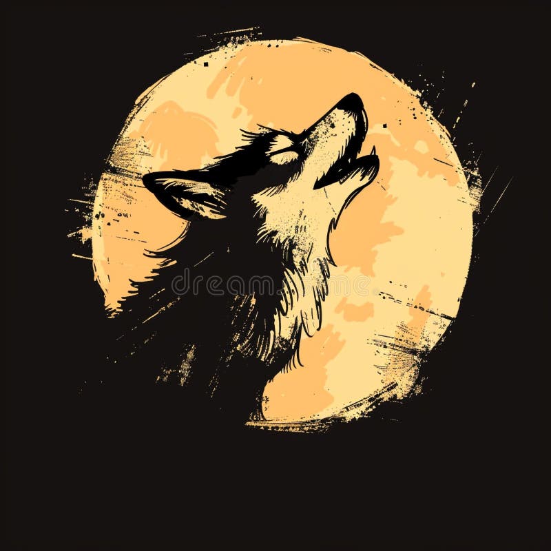 Wolf Howling at Moon with Smiley Face Stock Illustration - Illustration ...