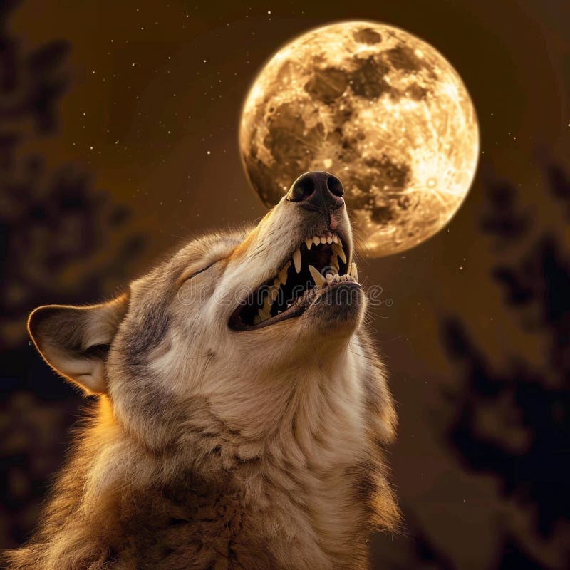 Wolf Howling at Moon with Smiley Face Stock Illustration - Illustration ...
