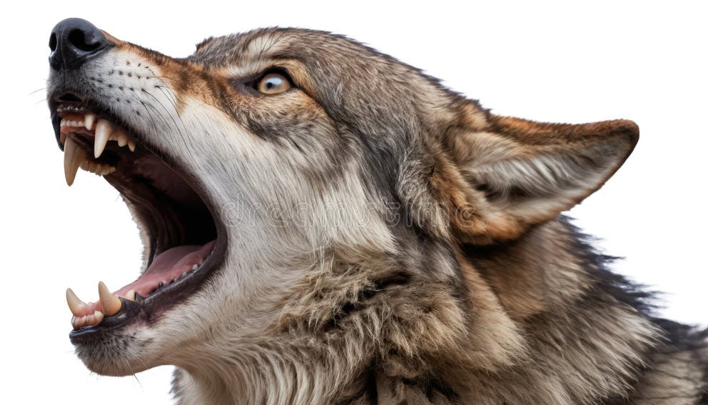 A Wolf Howling with Open Mouth and Sharp Fangs Isolated on Transparent ...