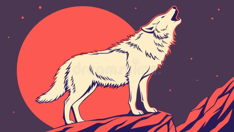 Wolf Howling at Red Moon, Wilderness Call, Powerful Instinct, Vector Design Generative AI Stock ...