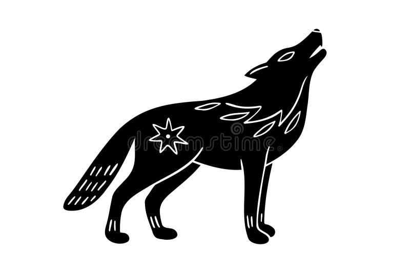 Wolf is Howling Silhouette Monochrome with Patterns Illustration ...