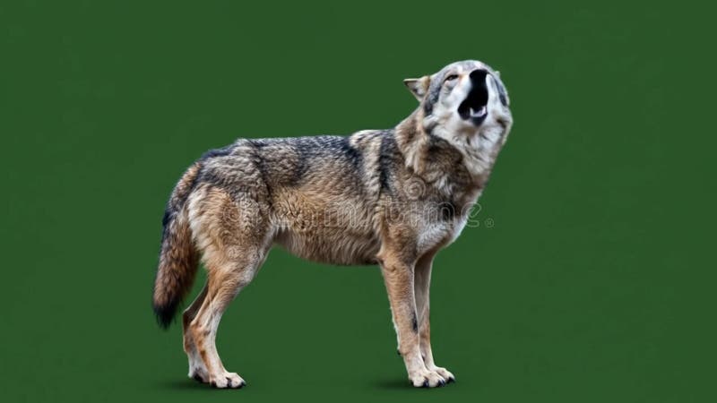 Howling Wolf Standing Against Green Background Animal in Nature Stock ...