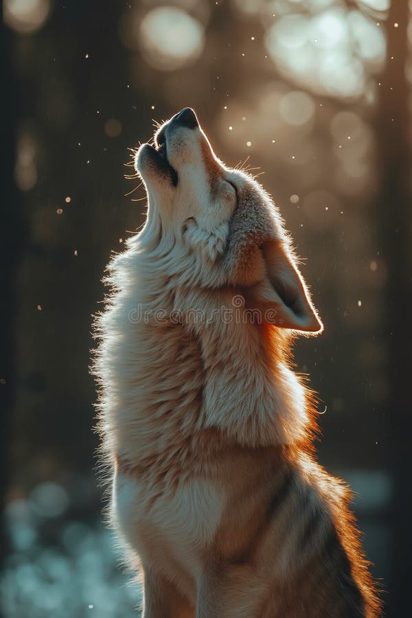 A Wolf Howling at the Sun in the Woods Stock Image - Image of tilted ...