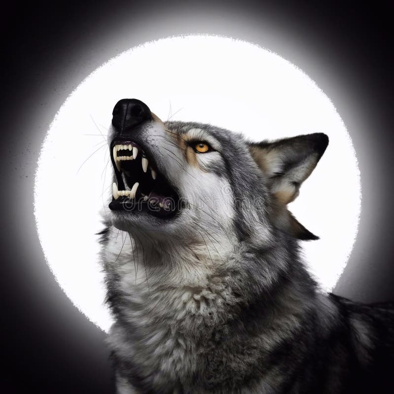 Wolves Howl at Night with the Moon in the Background. Stock Image ...
