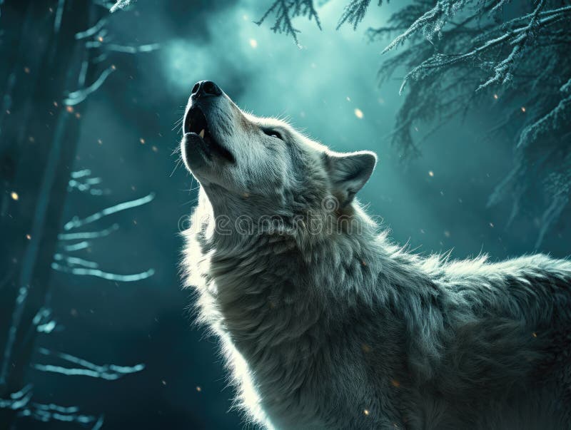 A Wolf Howling in the Woods Stock Illustration - Illustration of ...