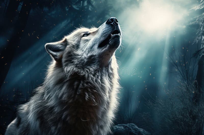 A Wolf Howling in the Woods Stock Illustration - Illustration of howl ...