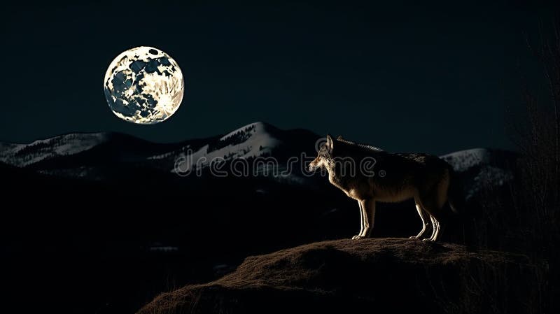 The Wolf Howls at the Full Moon at Night. Generative AI Stock ...