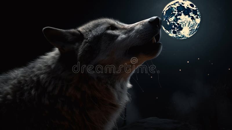 The Wolf Howls at the Full Moon at Night. Generative AI Stock ...