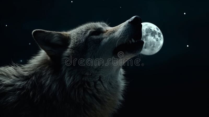 The Wolf Howls at the Full Moon at Night. Generative AI Stock ...