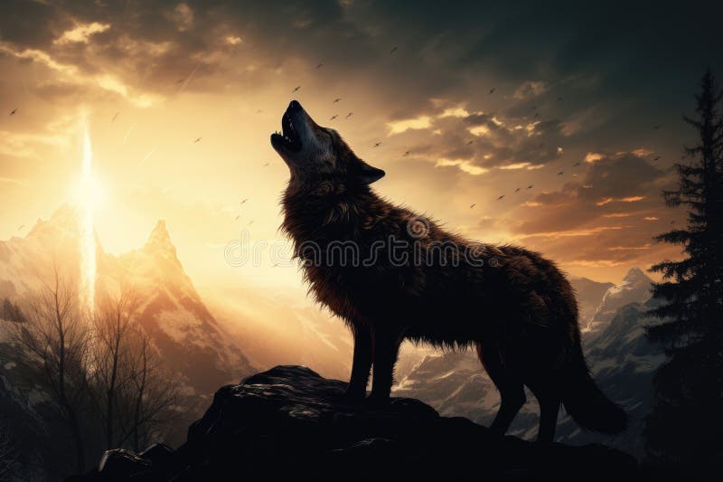 Wolf Howls at the Moon in the Forest Stock Image - Image of twilight ...