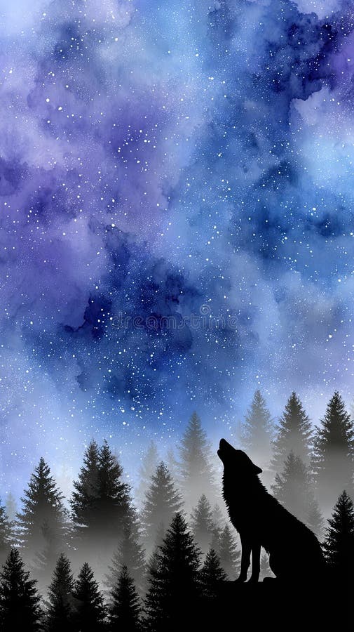 A Wolf Howls at the Night Sky Filled with Stars and Constellations ...