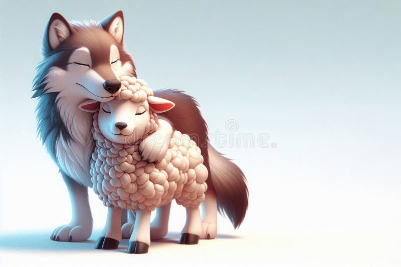 A Wolf Hugging a Sheep. Space for Text. Stock Illustration ...