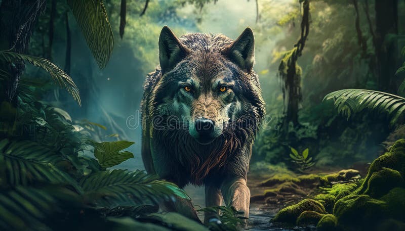 Wolf Wild Predator in the Amazon Forest Stock Illustration ...