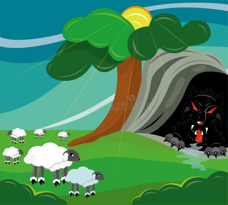 The wolf hunts on sheep. stock vector. Illustration of predator - 30779874