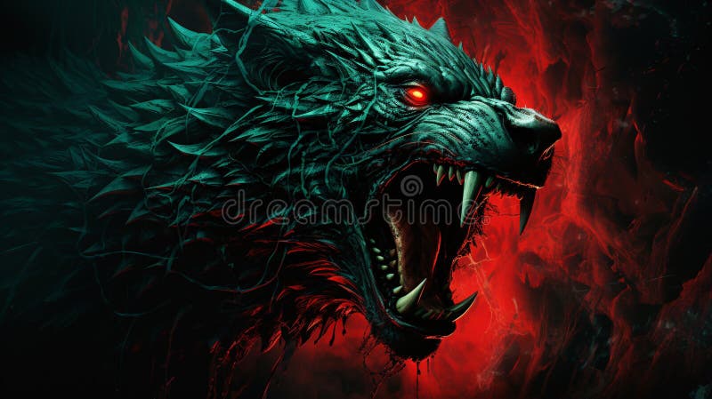 The Wolf Image with Its Head and Teeth Red Theme Stock Illustration ...
