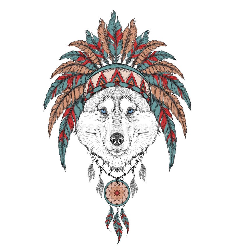 Indian Chief Wolf Headdress Tattoos