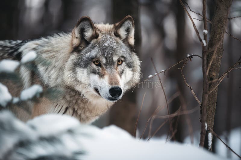 Wolf, with Its Muzzle and Fur Covered in Snow, Sneaking through the ...