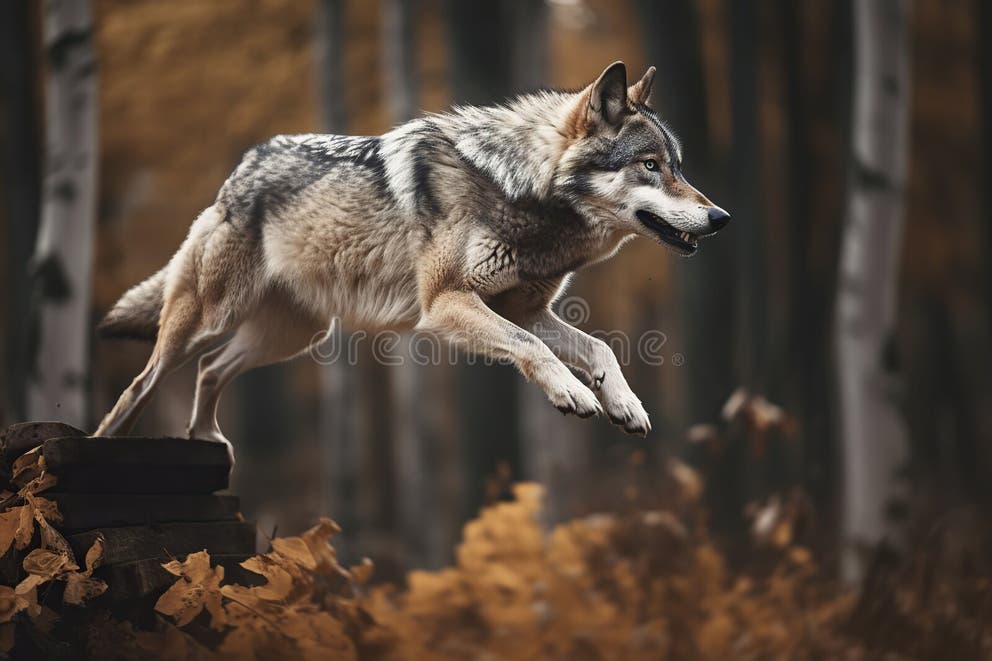 Wolf in a Jump. Generative AI Stock Illustration - Illustration of ...