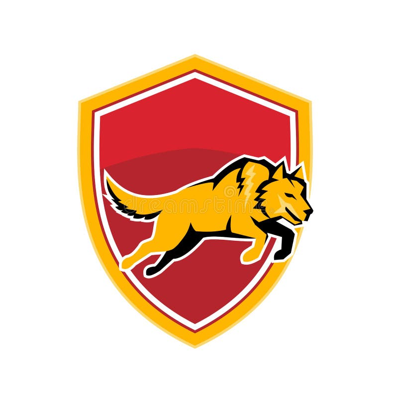 Wolf Jumping Crest Shield Retro Ilustração do Vetor - Ilustração de ...