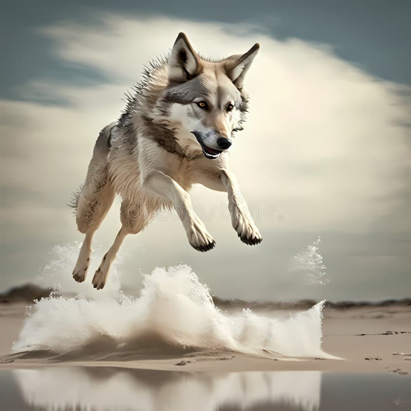 Wolf Jumping High. Generative AI Stock Illustration - Illustration of ...