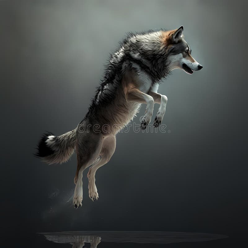 Wolf Jumping High. Generative AI Stock Illustration - Illustration of ...