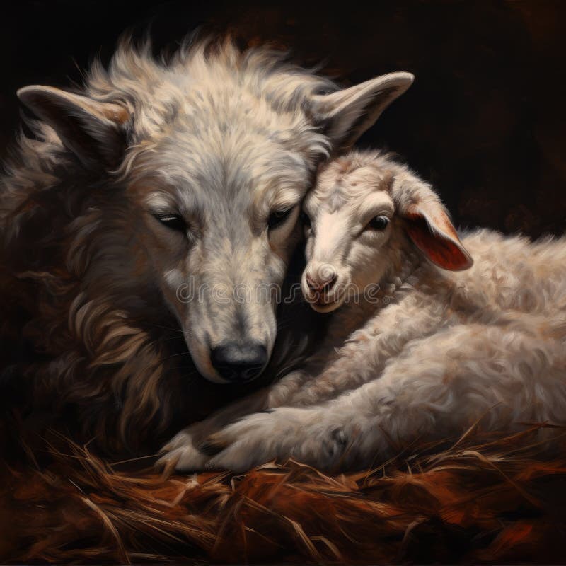 Wolf and Lamb are Lying Together Stock Photo - Image of teeth, wolf ...