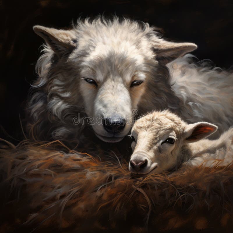 Wolf and Lamb Standing Next To Each Other. Generative AI. Stock Photo ...